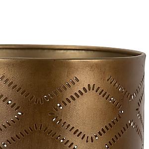 Foreside Home & Garden Brass Antique Large Pierced Metal Pillar Candle Holder