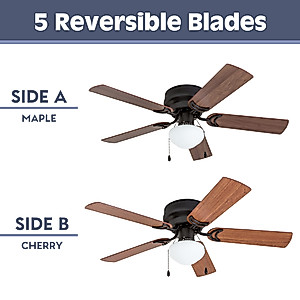 Prominence Home Alvina, 42 Inch Traditional Flush Mount Indoor LED Ceiling Fan with Light, Pull Chain, Dual Finish Blades, Reversible Motor - 50860-01 (Bronze)