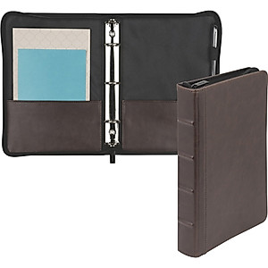 Samsill Vintage Hardback Mini 3 Ring Zipper Binder, Professional Binder Organizer, Planner, 1 Inch Capacity, Faux Leather, 5.5 x 8.5 Inch Documents, Brown