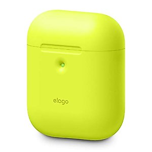 elago Silicone Protective Case Compatible with Apple AirPods 2 Wireless Charging Case, Front LED Visible, Anti-Slip Coating Inside [Patent Registered] [Neon Yellow]