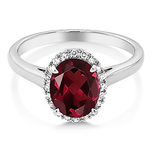 Gem Stone King 10K White Gold Red Rhodolite Garnet Women Engagement Ring (2.00 Ct Oval) (Size 6)
