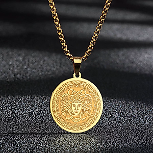 Chereda Greek Gorgon Medusa Necklace For Women Stainless Steel Jewelry Pagan Mythology Statement Necklace Pendants (Gold)
