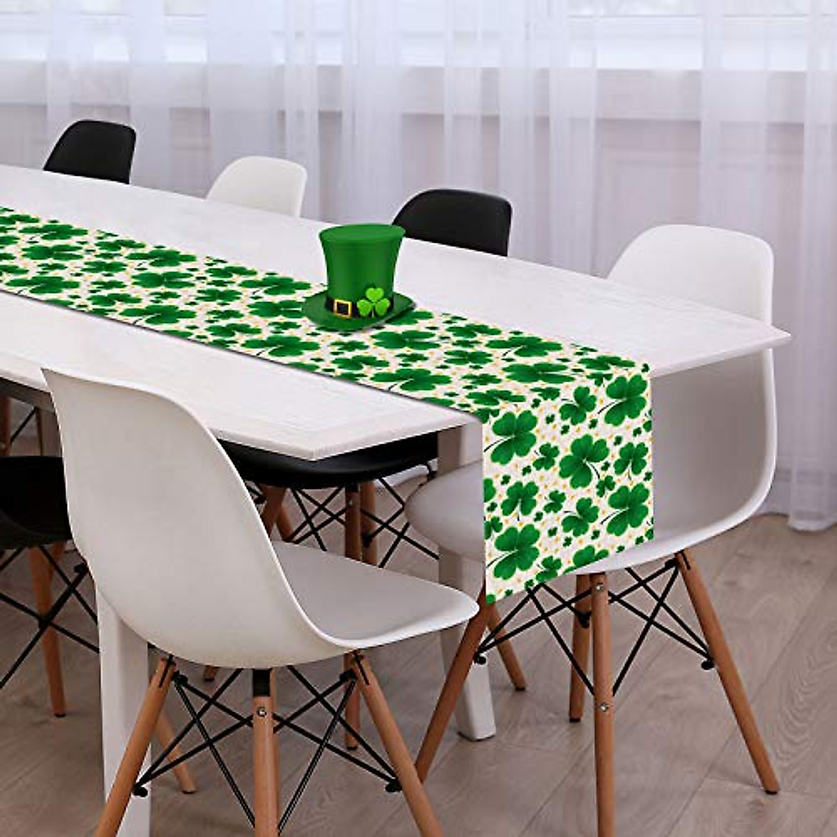 Linen St. Patrick's Day Table Runner Rustic Green Shamrock Lucky Home Dinning Room Decoration