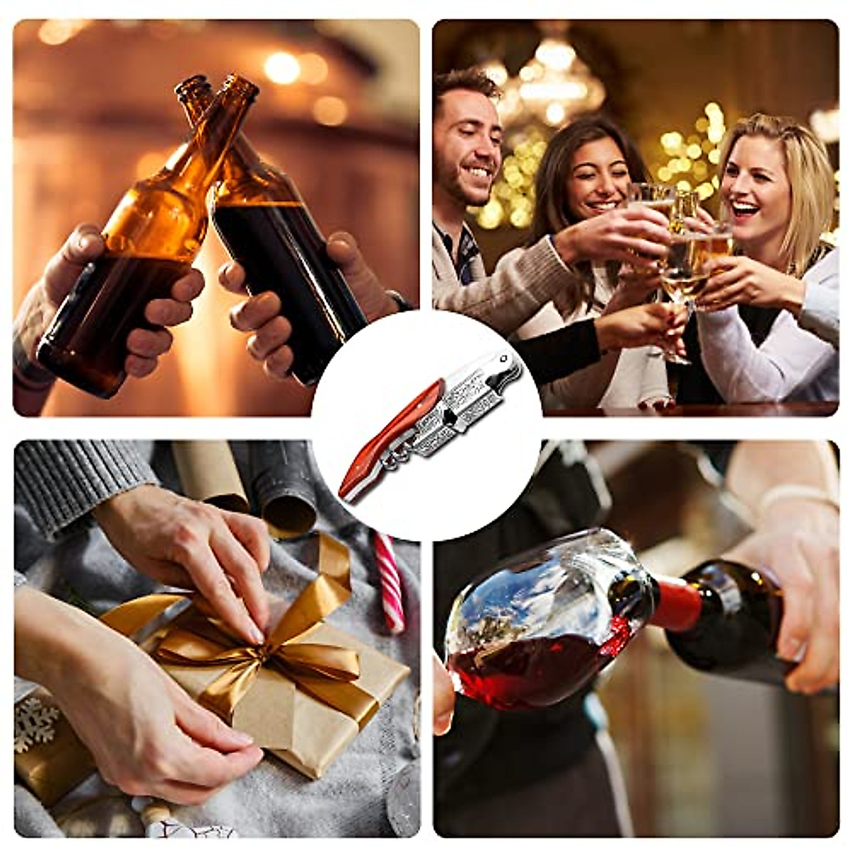 HOOMIL Professional Waiter Corkscrew Wine Opener, 3-in-1 Manual Wine Key with Foil Cutter & Dual Hinge Fulcrum (Rosewood)