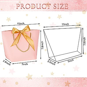 20 Pieces Gift Bags with Handles Paper Party Favor Bag with Bow Ribbon Elegant Gift Bags Gift Bag with Bow Wedding Gift Bags Gift Wrap Bags for Birthday Bridesmaid Welcome Wedding (Large, Pink)