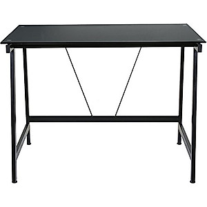 OneSpace Contemporary Glass-Top Desk for Small Spaces, Small Writing Desk, Black