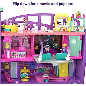 Polly Pocket Playset with 3 Micro Dolls, 1 Toy Car, Food and Shopping Accessories, Pollyville Mega Mall Toy