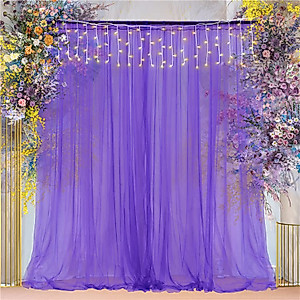 Purple Tulle Backdrop Curtain for Baby Shower Girls Birthday Party Purple Sheer Backdrop Drapes for Wedding Reception Photoshoot Elephant Theme Background Decorations 2 Panels 5 ft X 8 ft