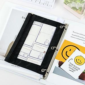 EOOUT 3 Pack Pencil Pouches for 3 Ring, Binder Pencil Pouches with Clear Window Zipper Pencil Cases for Binder (Black)