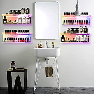 RORKIM 2 Layers Iridescent Acrylic Shelves for Wall Storage,15" Acrylic Floating Wall Mounted Shelf, Kids Bookshelf, Display Ledge Wall Shelves for Kitchen, Bedroom, Living Room, Bathroom, Set of 2