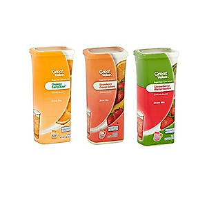 Great Value Drink Mix, Sugar Free, Early Rise Orange, Orange Strawberry Banana and Strawberry Watermelon a Bundle of 3 flavor Canisters. (Canister Designs May Vary)