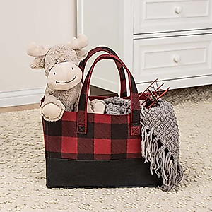 Buffalo Check Felt Essential Storage Tote; Red, Black; Collapsible; Two Handles; 15 in x 10 in x 10 in
