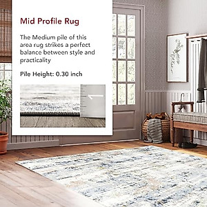 nuLOOM Aaliyah Abstract 5x8 Machine Washable Area Rug for Living Room Bedroom Dining Room Kitchen, Blue Multicolor/Ivory