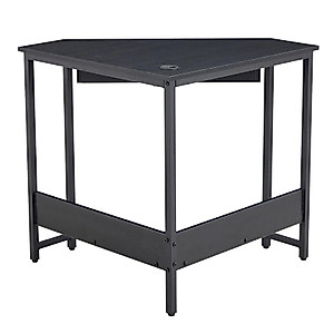 Aienid MDF Black Computer Desk Triangle Computer Desk,Corner Desk with Smooth Keyboard Tray& Storage Shelves,Compact Home Office,Small Desk with Sturdy Steel Frame As Workstation for Small Space