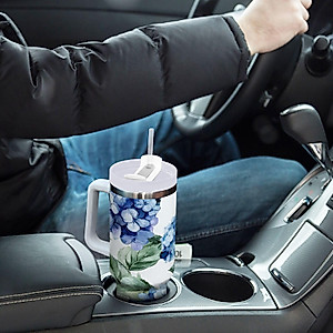 ALAZA Blue Hydrangea Flowers Bird 40 oz Tumbler Water Bottle with Straw Lid and Handle,Reusable Insulated Stainless Steel Cup for Women Men Travel Car Cup Holder