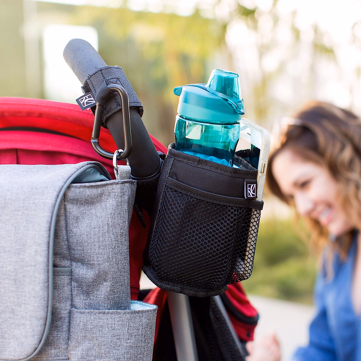 J.L. Childress Clip 'N Carry Stroller Hooks - Universal Stroller Clips with Non-Slip Straps - Durable Carabiners to Hold Watter Bottles & Bags - 2 Pack - Perfect for Uppababy & more - Black