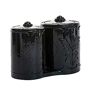 Plastic Cotton Swab Ball Pad Bathroom Storage Organizer Holder Clear Vanity Canister Jar with Lid Containers for Cotton Balls, Makeup Sponges, Bath Salts, Cotton Rounds(Black)