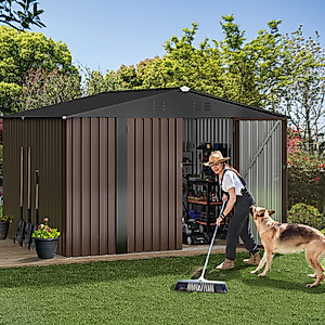 DWVO 10x8 FT Outdoor Storage Shed - Spacious Garden Tool Shed with Lockable Door - Durable Metal Yard Shed for Garden, Patio, and Backyard (Brown)