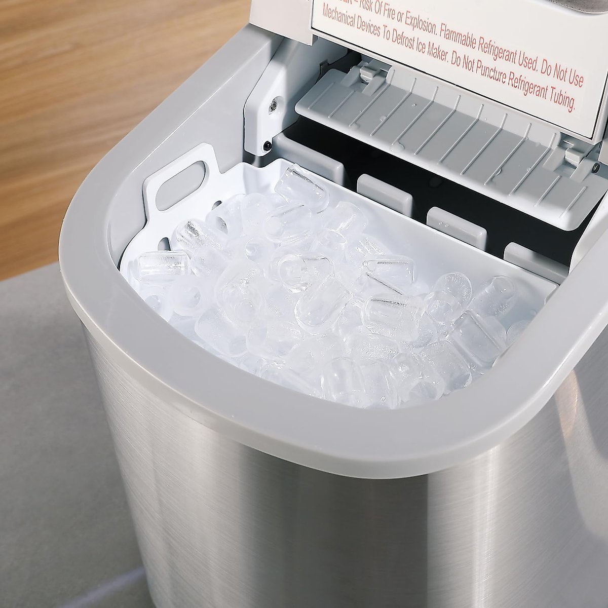 Countertop Ice Maker Nugget pebble Ice Maker Machine Portable Chewable Compact Mini Ice Chip Maker Nugget Machine Produce 26lbs per Day Bullet Soft Ice Cube Fruit Juice Ice, Silver SMETA