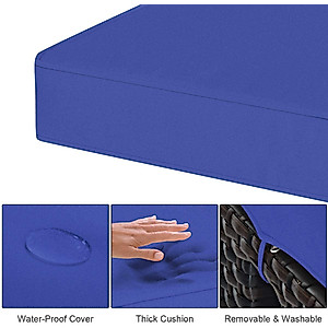 Giantex 2-Piece Rattan Patio Ottoman, All Weather Wicker Ottoman w/Removable Cushion & Steel Frame, Outdoor Footstool Footrest Furniture (Navy Blue)