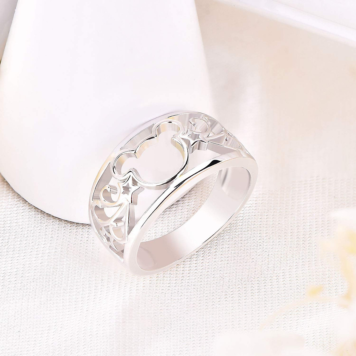 JO WISDOM 925 Sterling Silver and Yellow Gold Plated Mouse Ring Size8（white gold)