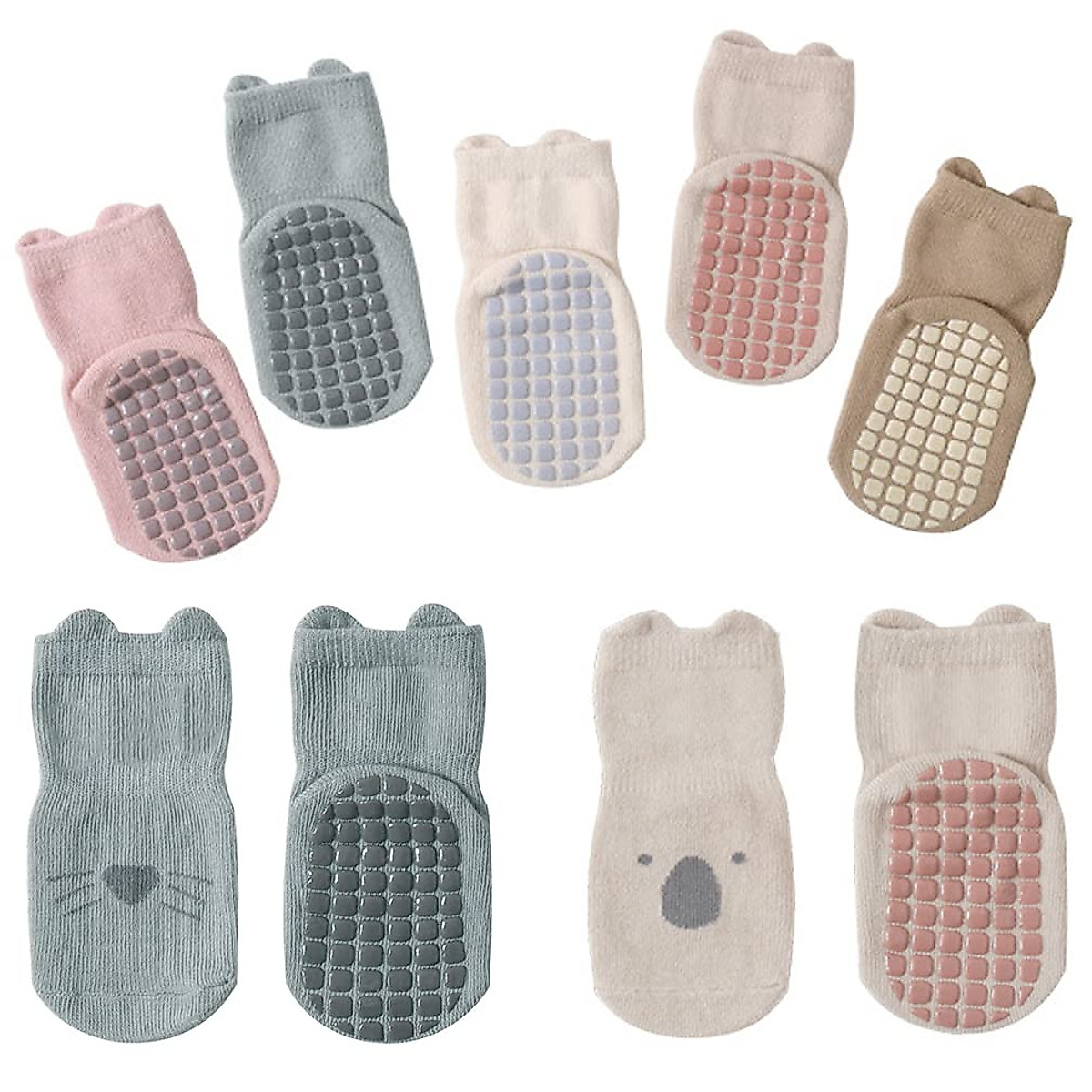 Baby Non Slip Socks Toddler Non-Skid Ankle Socks with Grips Anti-Slip Crew Cotton Socks for Infants Toddlers Girls Boys (1-3 T)