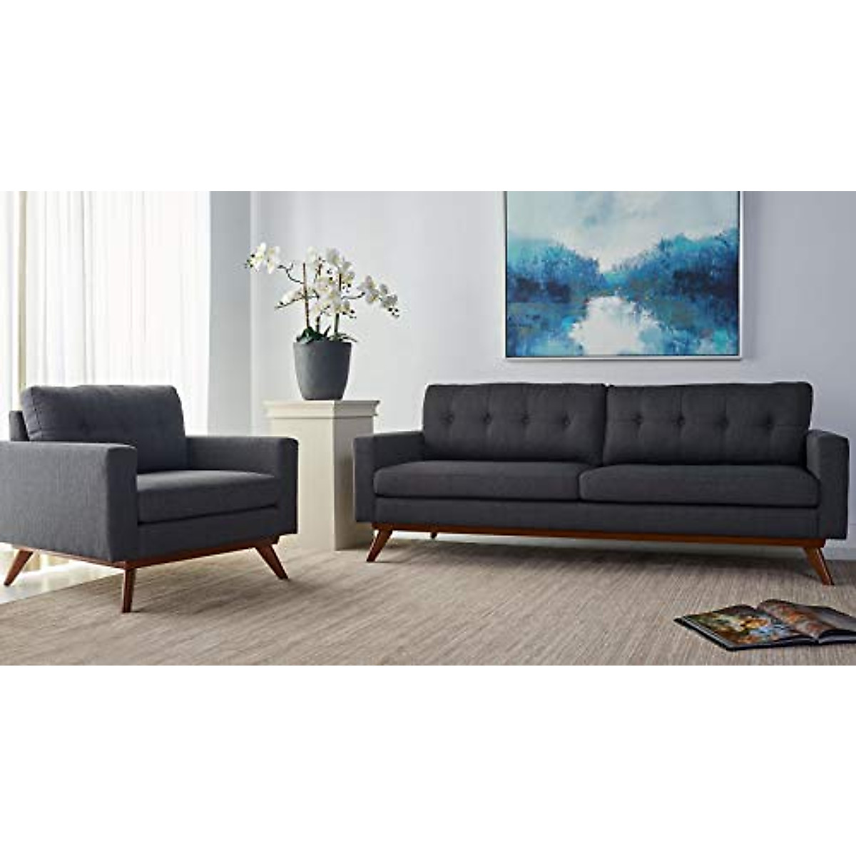 Safavieh Couture Home Gneiss Mid-Century Modern Slate Grey and Dark Brown Tufted Sofa