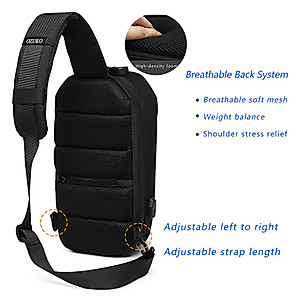 Anti Theft Sling Bag Crossbody Shoulder Bags for Men Waterproof Sling Chest Backpack with USB Charging Port Lightweight Travel Daypack (Black)