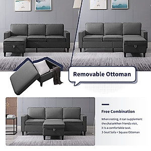 ZAFLY Convertible Sectional Sofa Couches,3 Pcs Couches Set with Storage Ottoman for Living Room,Modular L Shape and Loveseat Sets Including 3 Seat Sofa,Ottoman Loveseat,Dark Grey