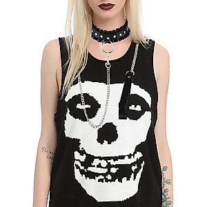 DAMSIL Punk Harajuku Lace Collar Hauling Chain PU Leather Choker Metal Ring Gothic Necklace Neck Accessories Adjustable Buckle (Black)