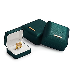 Woodten Green Round Corner PU Leather Proposal Ring Box Jewelry Ring Gift Box