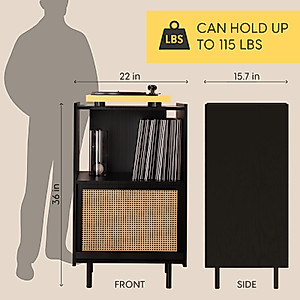 Vefunk Rattan Turntable Stand - Holds 190 Vinyl Records With Storage Cabinet