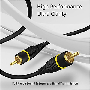 TNP Products Subwoofer S/PDIF Audio Digital Coaxial RCA Composite Video Cable (50 Feet) - Gold Plated Dual Shielded RCA to RCA Male Connectors - Black