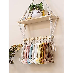 POVETIRE Macrame Hanging Shelves for Nursery for Nursery,Boho Baby Headband Holder Organizer Rope Decor Wall Hanging Decor for Toddler Girls Room