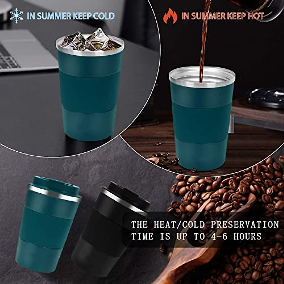 Coffee Mug 12oz - Insulated Coffee Travel Mug Spill Proof with Leakproof Lid Vacuum Stainless Steel Double-Wall Coffee Tumblers to GO, Reusable Coffee Cup for Men and Women for Hot & Cold Drinks