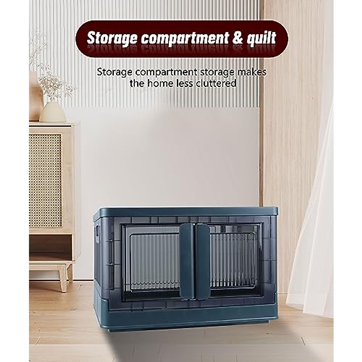 8.5 Gallons Closet Storage Bins with Lid, Transparent Collapsible Storage Boxes with Doors Dorm Stackable Closet Organizer Plastic Cube Storage Container for Home, Office, Bedroom (Green)