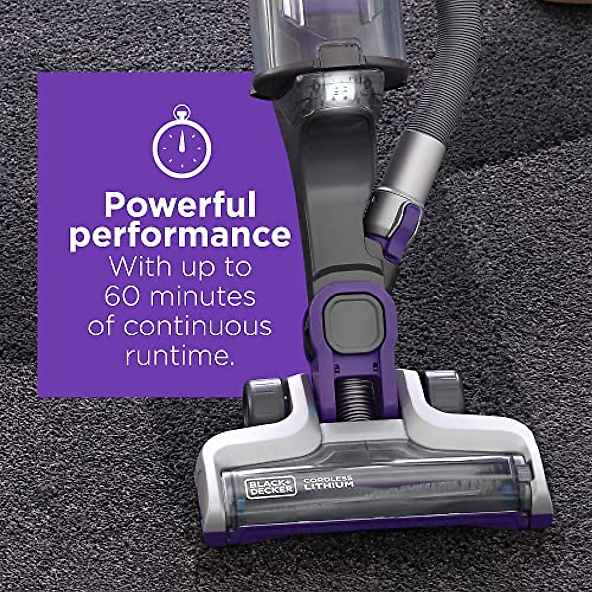 BLACK+DECKER HCUA525JP Cordless 2-in-1 Stick Vacuum, Powerseries Pro 20V Pet Vacuum, Purple