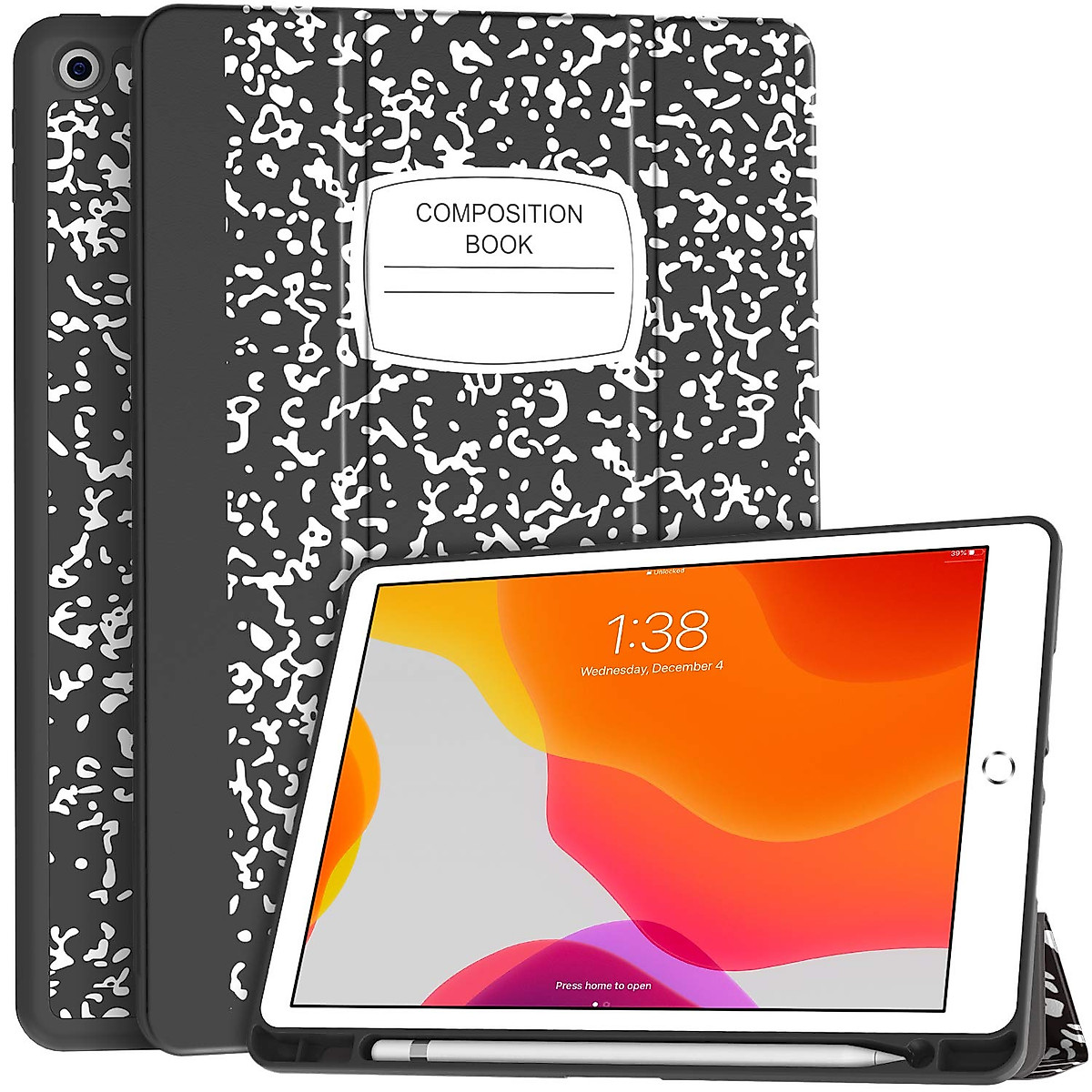 Soke for iPad 10.2 Case with Pencil Holder for iPad 9th Generation 2021/8th Gen 2020/7th Gen 2019-Premium Shockproof Case with Soft TPU Back Cover & Auto Sleep/Wake for iPad 10.2 Inch,Book Black
