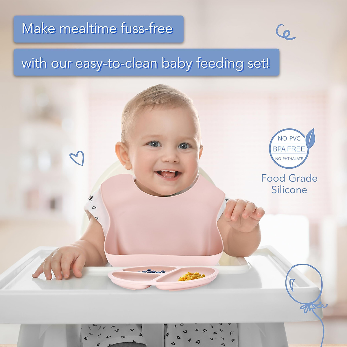 Light Autumn - Silicone Baby Feeding Set - Toddler Led Weaning Supplies - Kids Plate, Bowl, Spoon and Fork Set with Wooden Handle - Feeding Set For Infants - Baby Utensils Set 3.14x7.8x5.9" (Cream)