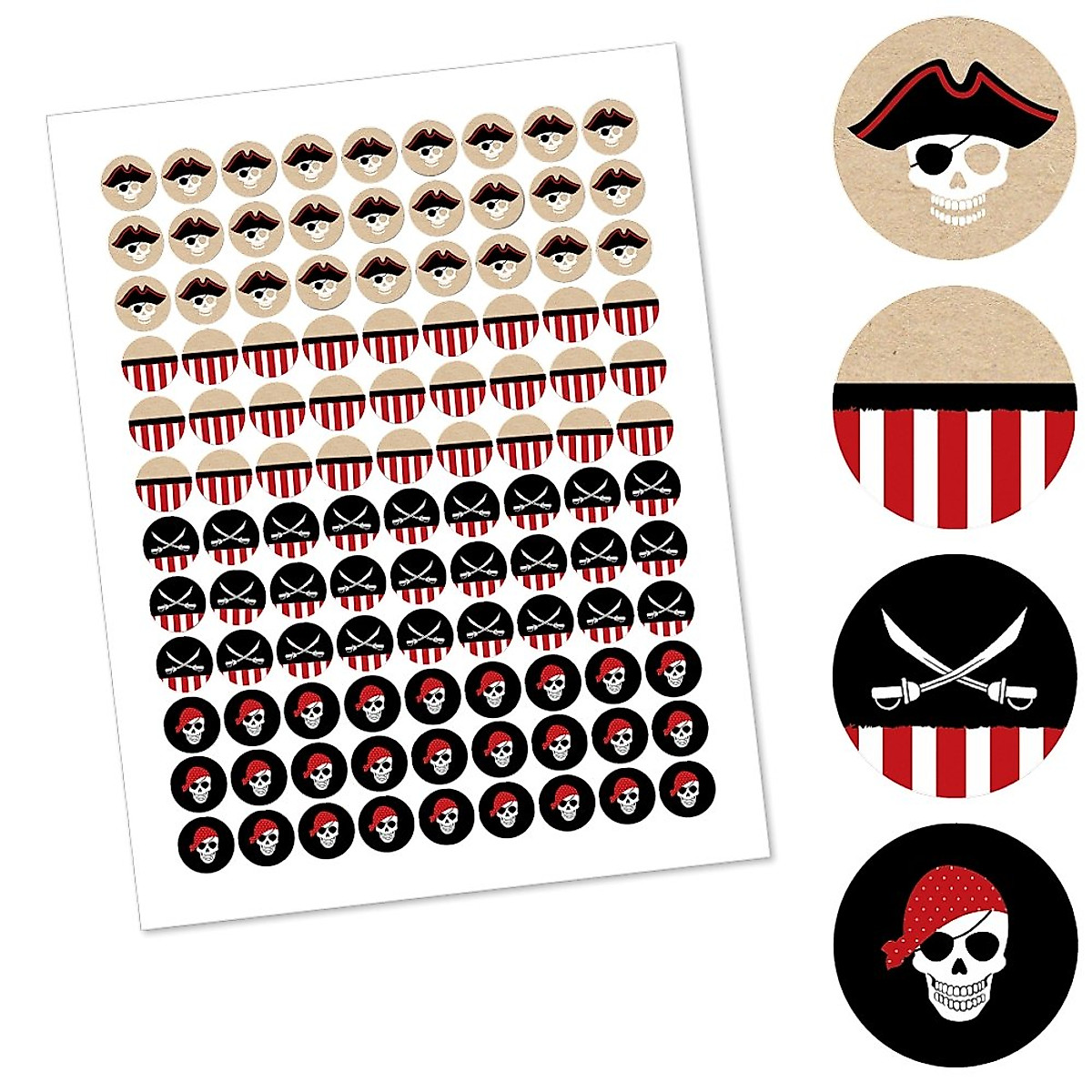 Big Dot of Happiness Beware of Pirates - Pirate Birthday Party Round Candy Sticker Favors - Labels Fit Chocolate Candy (1 sheet of 108)