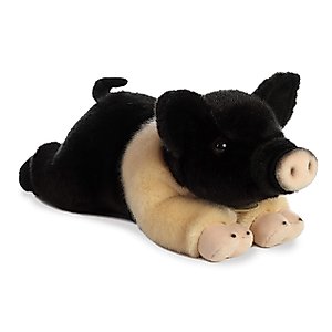 Aurora® Realistic Miyoni® Hampshire Pig Stuffed Animal - Lifelike Detail - Cherished Companionship - Black 12 Inches