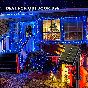 JMEXSUSS 2 Pack Blue Solar Christmas Lights, 33ft 100 LED Solar String Lights Outdoor Waterproof, 8 Modes Copper Wire Mini Solar Fairy Lights for Outside Patio Garden Tree Party Christmas Decorations