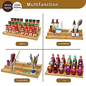 Lenwi Spice Rack Organizer for Cabinet, 3 Tier Expandable Bamboo Spice Storage, Great for Kitchen Cabinet, Cupboard,Pantry and More(Natrual)