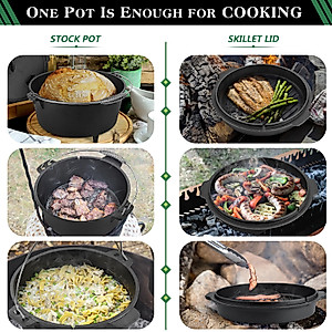 5QT Cast Iron Dutch Oven, HaSteeL Pre Seasoned Camping Pot & Lid Lifter, Large Heavy Duty Deep Pot with Feet & 2-In-1 Frying Skillet Lid, Great for Outdoor Stovetop Griddle Campfire Cooking Baking
