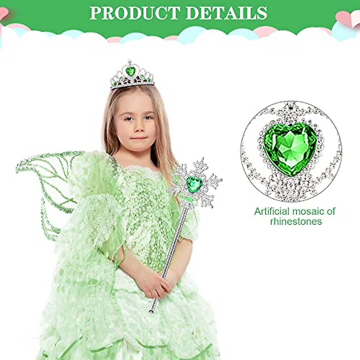 Vicloon Princess Dress Up Accessories, 3 Pcs Elsa Dress Up Set for Toddler Girls with Elsa Crown,Wand,Gift Sets for Little Girls Christmas Party Cosplay Set for 3+ Years Old