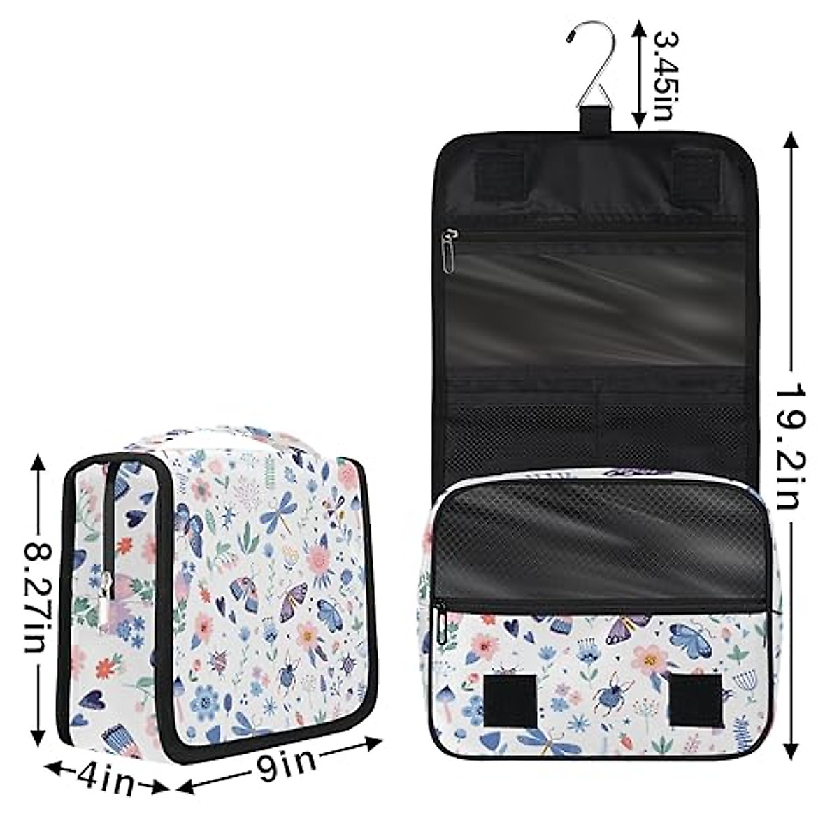 POFATO Butterfly Dragonfly Insect Pattern Travel Toiletry Bag Cosmetic Makeup Bag for Women Men Hanging Hook Wash Toiletries Portable Toiletry Bags Organizer