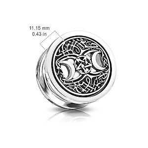 Pierced Owl Antique Silver Plated Stainless Steel Crescent Moons and Star Centered Screw Fit Plug Gauges, Sold As Pair (10mm (00GA))