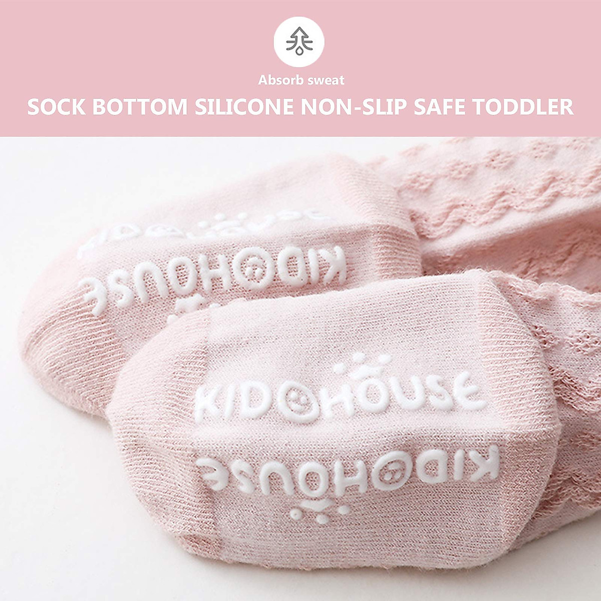 Apone Fatu Baby Knee High Socks Non Slip Grip Ankle Socks Ruffled Long Stockings for Infants Toddlers Kids Boys Girls (as1, age, 0_month, 6_months, Pink/White/Gray)