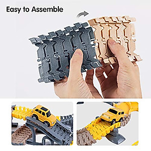 TUMAMA 258pcs Construction Race Track Vehicle Toys for Boys and Girls with 2 Electric Cars,STEM Building Bendable Race Cars Trucks Track Sets for Toddlers 3 4 5 6 Years Old