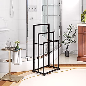 HAHRIR Black Metal 3-Tiers Stainless Steel Towel Racks ,Freestanding Towel Holder for Bathroom Accessories Organizer，for Bath Storage & Hand Towels&Washcloths& Blanket Rack